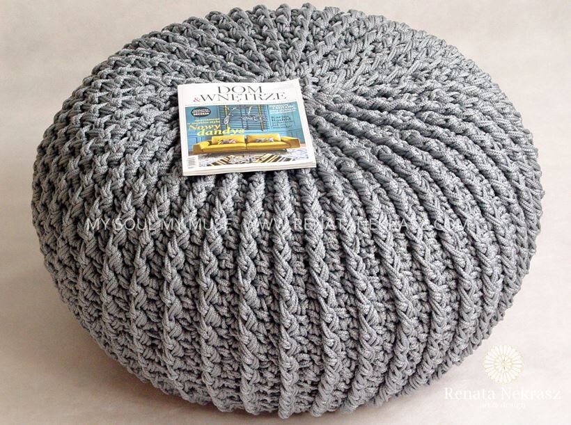 Crochet Pouf, Crochet Footstool, Round Pouf, Knitted Pouf, Knitted ...