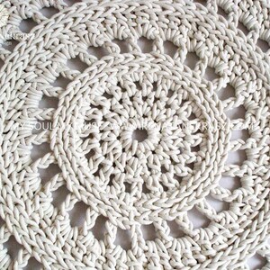 Ecru, Cotton Rope, Round Rug, Crochet Rug, Crochet Carpet, Knitted ...