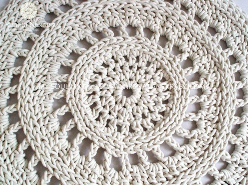 Ecru, Cotton Rope, Round Rug, Crochet Rug, Crochet Carpet, Knitted ...