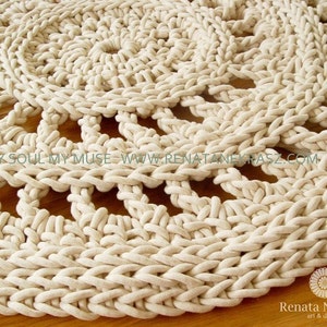 Ecru, Cotton Rope, Round Rug, Crochet Rug, Crochet Carpet, Knitted ...