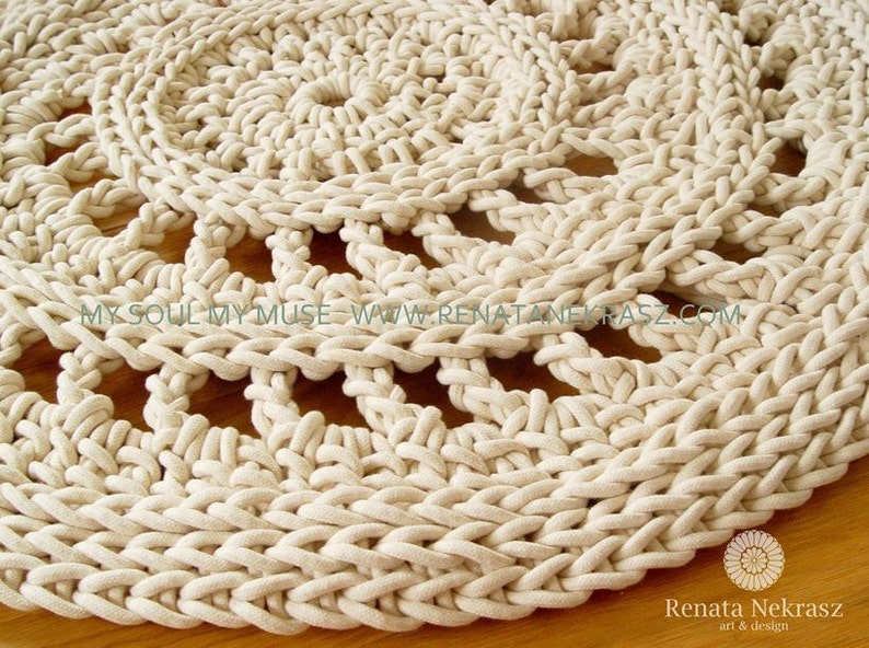 Ecru, Cotton Rope, Round Rug, Crochet Rug, Crochet Carpet, Knitted ...