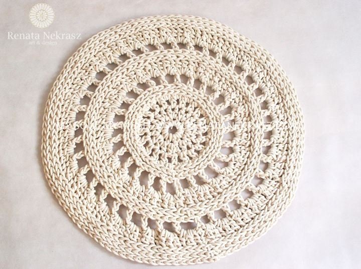 Ecru, Cotton Rope, Round Rug, Crochet Rug, Crochet Carpet, Knitted ...