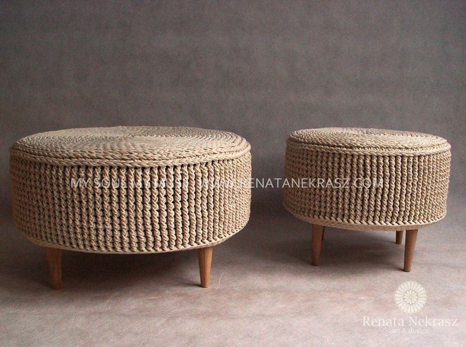 Crochet Pouf Crochet Footstool Round Pouf Knitted Pouf - Etsy