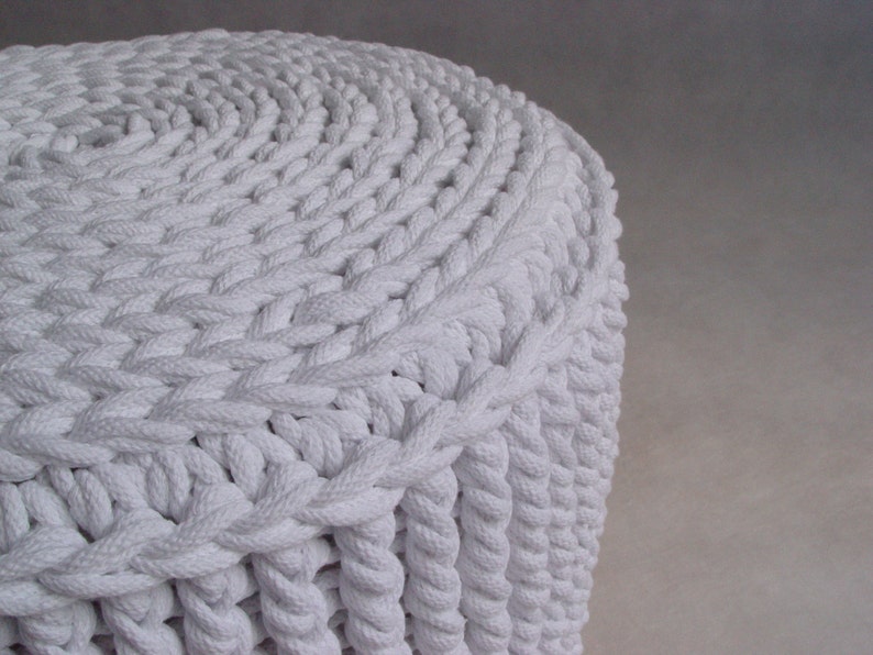 White Crochet Pouf Crochet Footstool Round Pouf Knitted - Etsy
