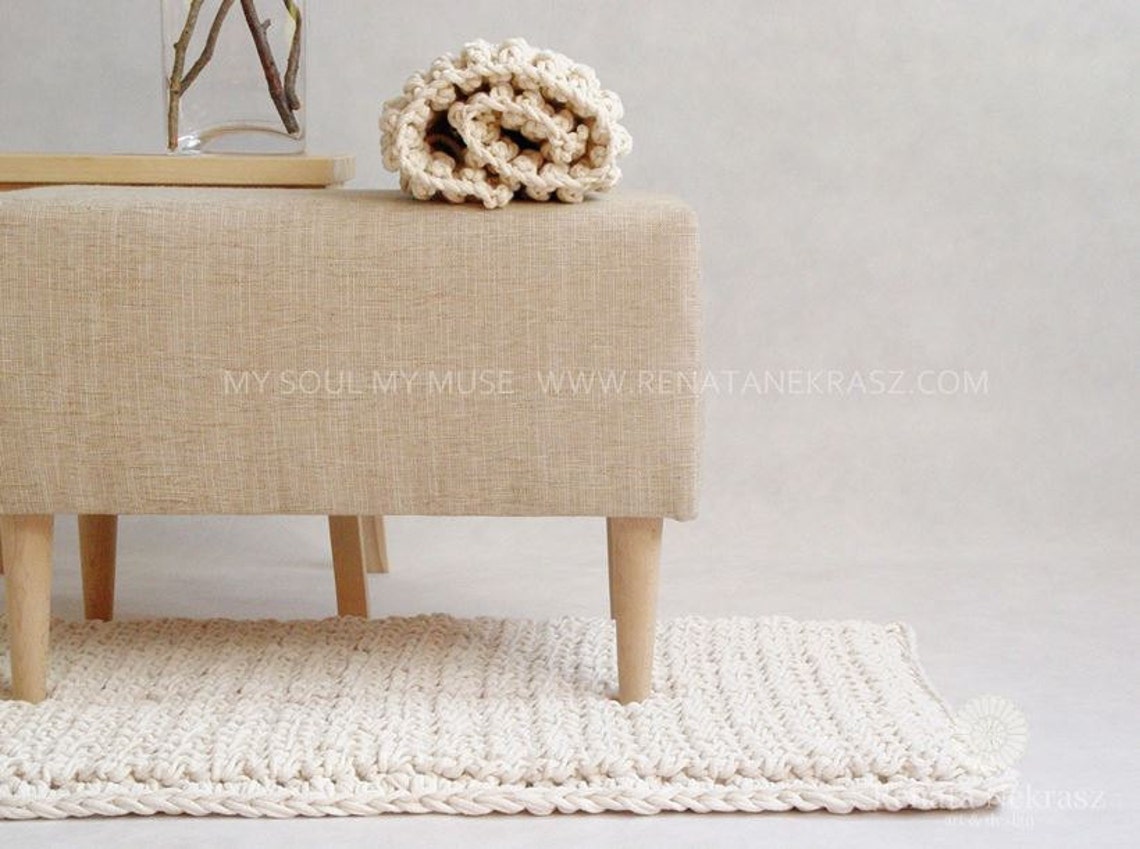 Ecri, Cotton Cord, Rectangular Rug, Crochet Rug, Crochet Carpet ...
