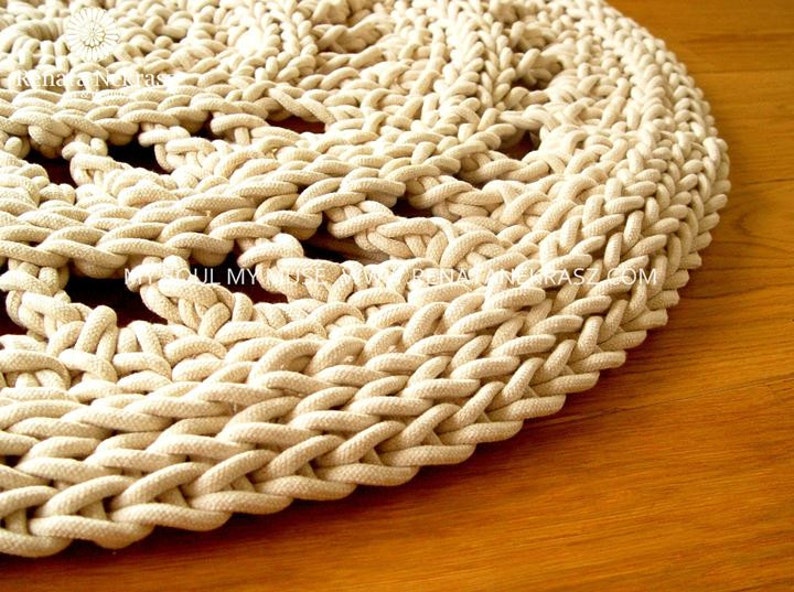 Ecru, Cotton Rope, Round Rug, Crochet Rug, Crochet Carpet, Knitted ...