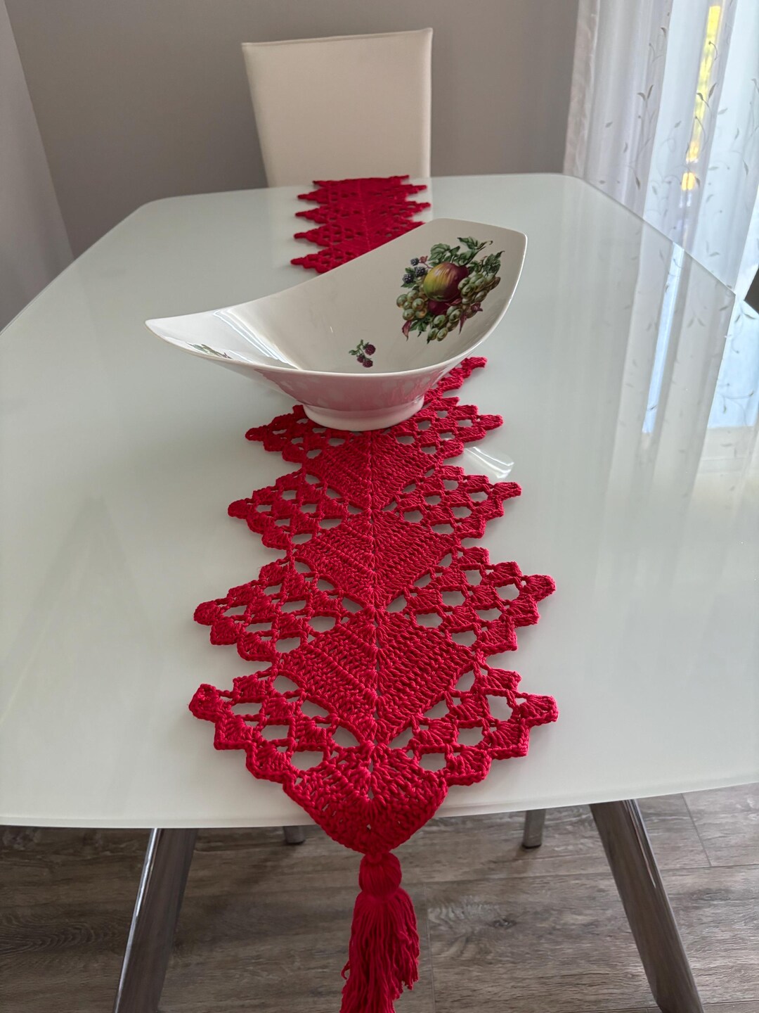 Red Table Runner - Hand Crochet - Etsy