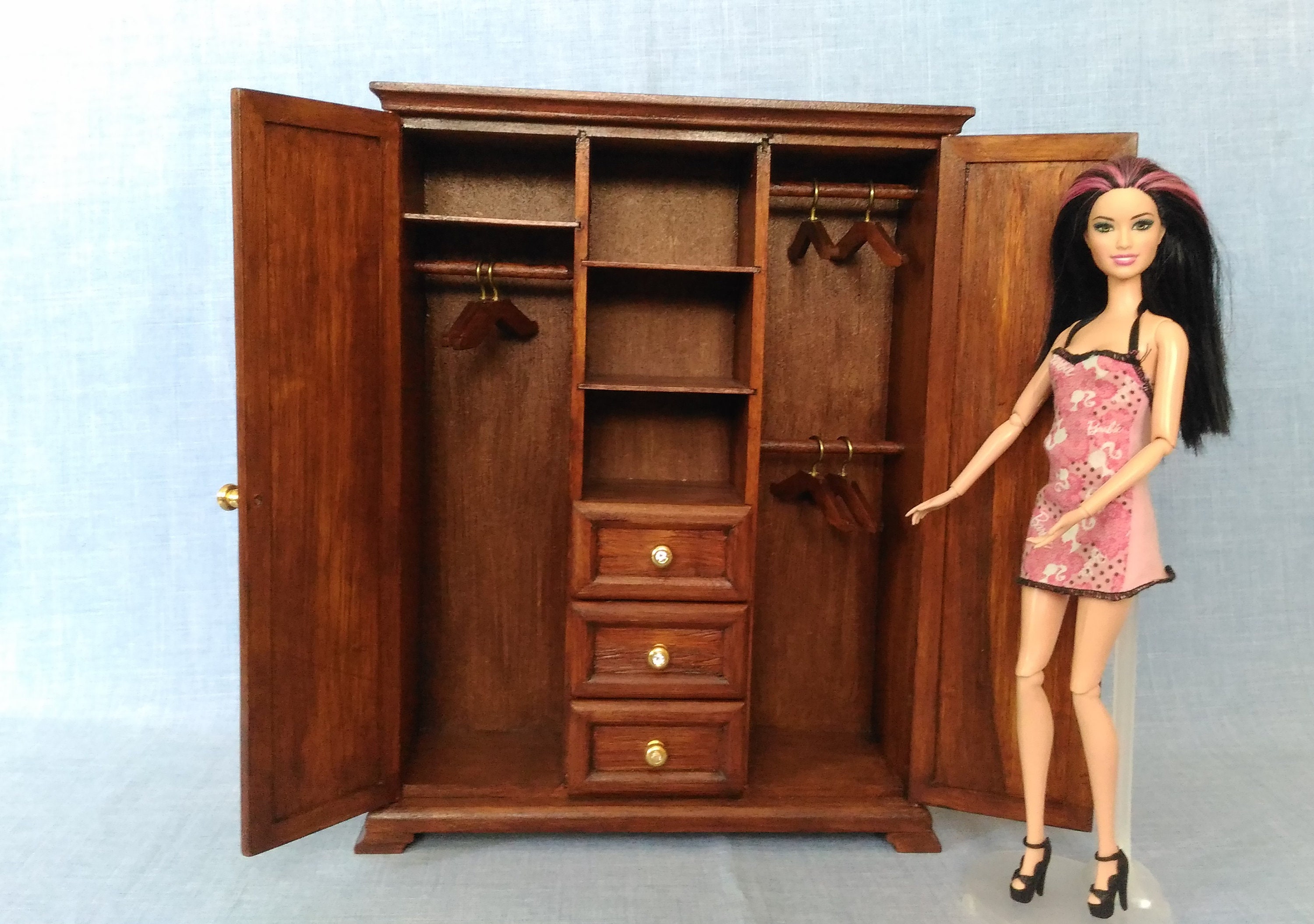 Wardrobe for 12 inch doll / Barbie doll | Etsy