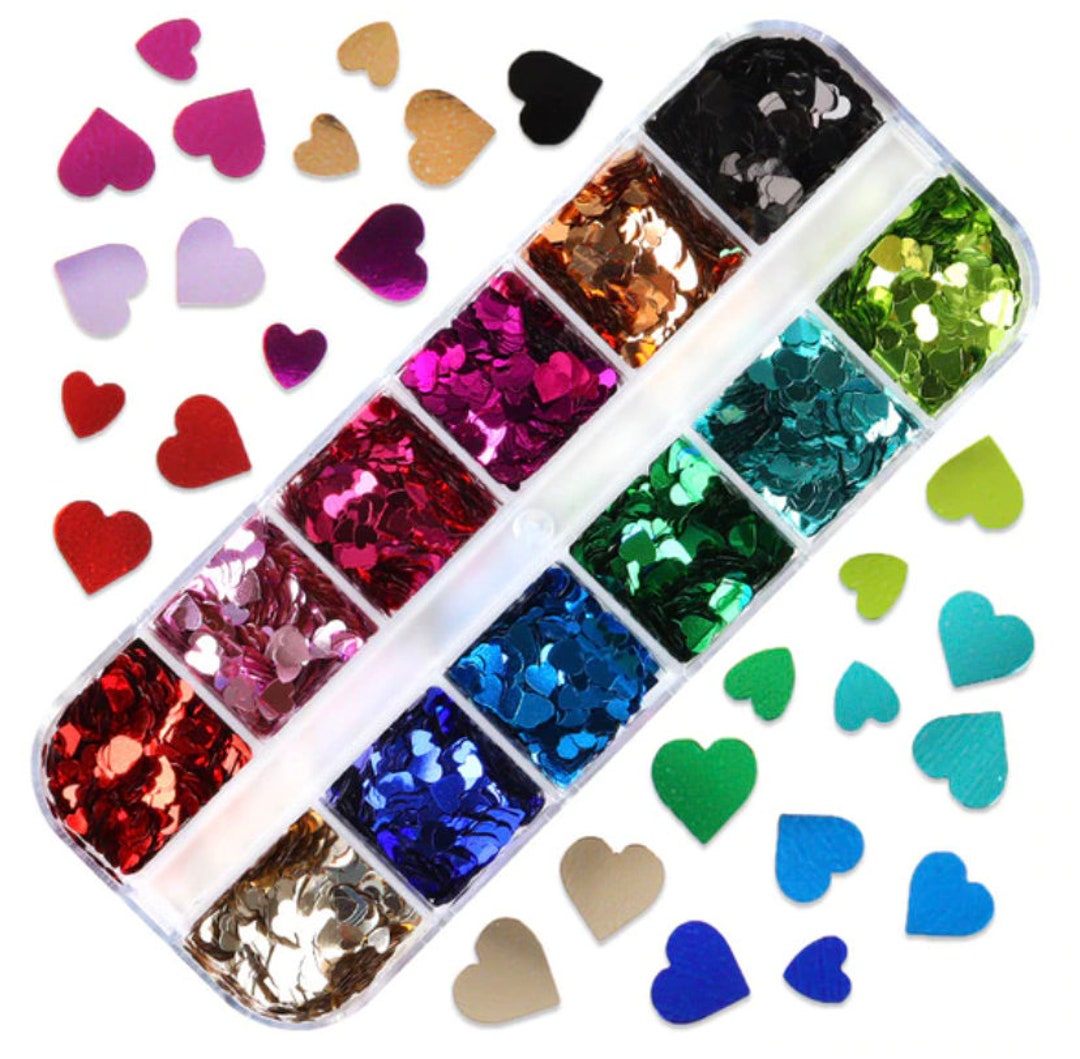 12-grid Rainbow Colors Heart Confetti Glitter Flakes Epoxy Resin UV ...