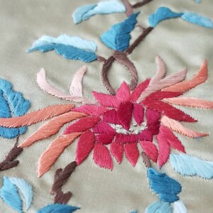 Vintage Almost Antique Set of 7 Asian Floral Fauna Hand Embroidered ...