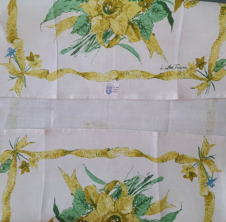 NEW VTG Signed Luther Travis 100% Belgian Linen Kitchen Tea Towel With ...