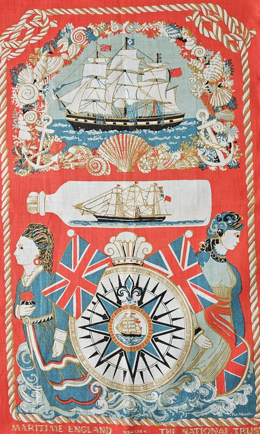 Rare New Nautical Vintage Pat Albeck for the National Trust Irish Linen ...
