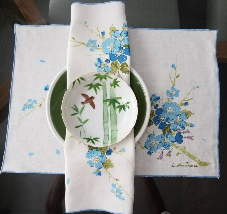 GORGEOUS Set 4 Vintage Luther Travis Belgian LINEN Placemats, White ...
