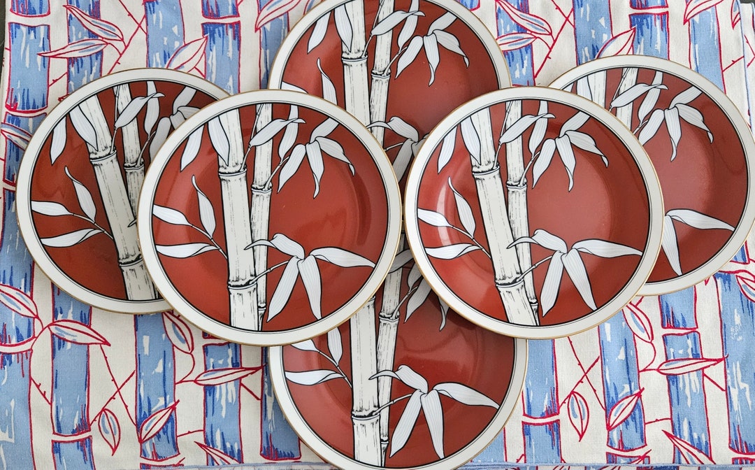 EXOTIC. Set of 6 Vintage NORITAKE Ivory China New Growth Yuriko Takata ...