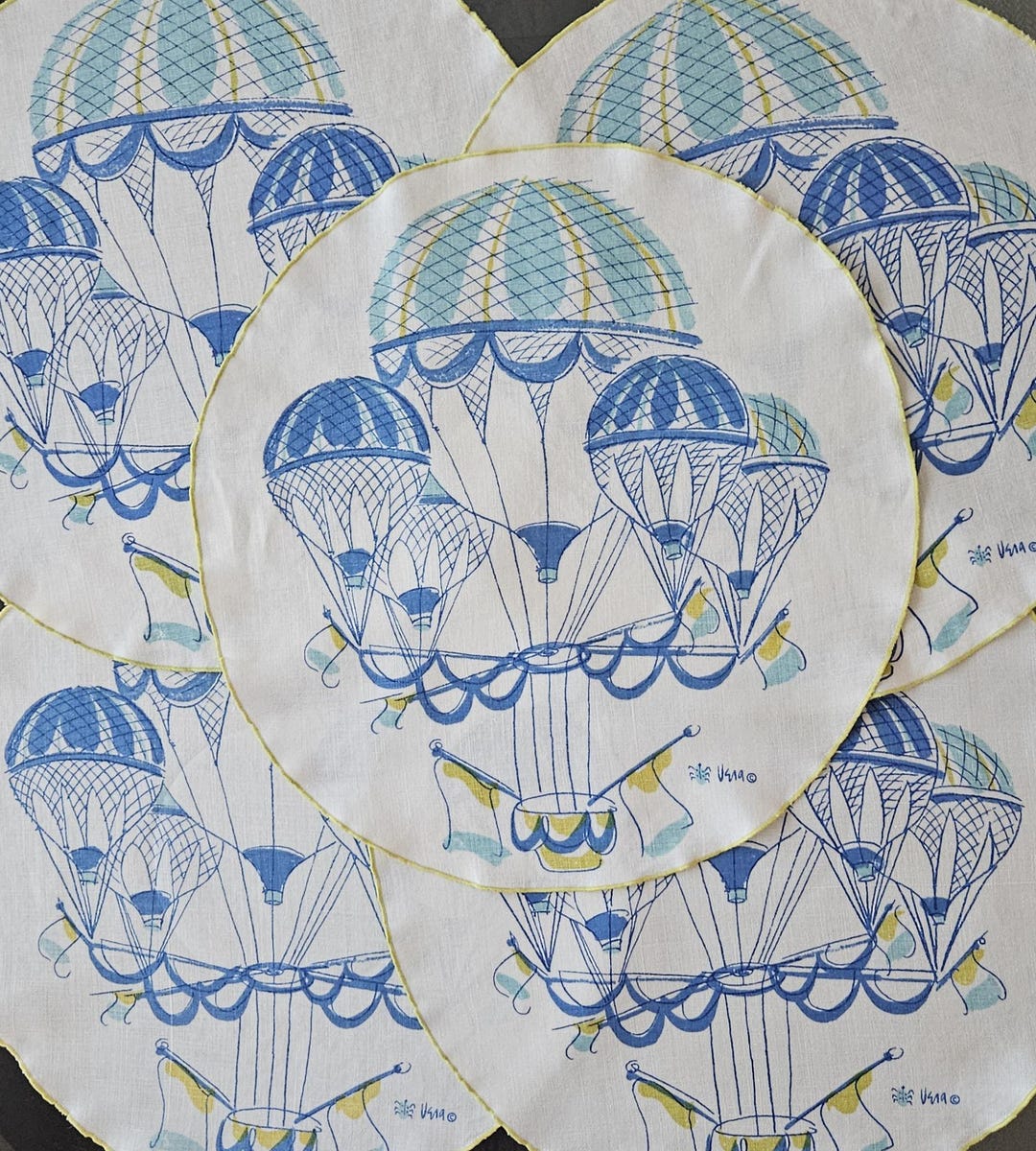 Let's FLY! RARE Set of 5 Vintage Vera Neumann Round Linen Placemats ...
