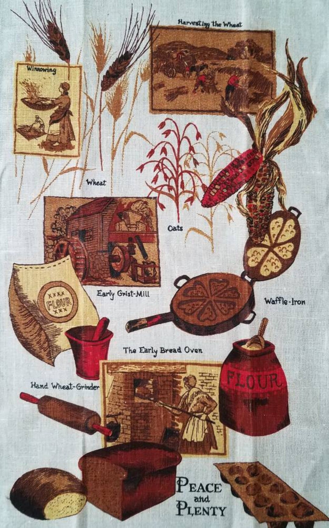 Kay Dee Hand Prints Pure Linen Kitchen Tea Towel PEACE and PLENTY Early ...