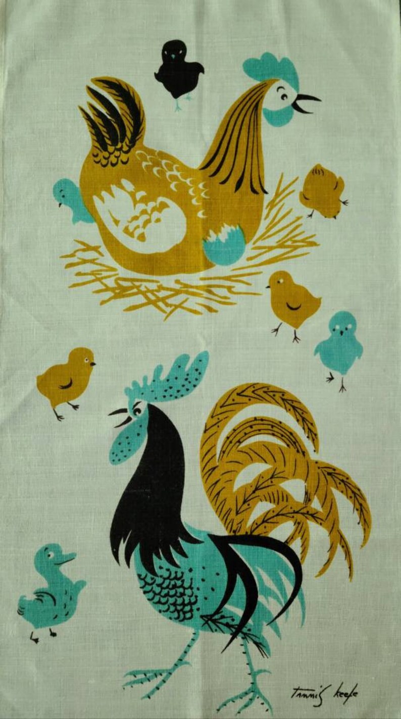 Tammis Keefe: Rooster and Family Vintage Signed All Linen | Etsy