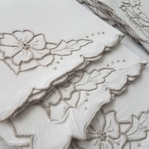 Sets of DELICATE VINTAGE Linen Cotton Cream on Cream Embroidered ...