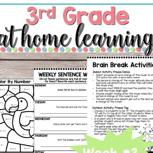 3rd Grade at Home Learning Activities Week 2 - Etsy