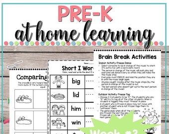 Pre-k at Home Learning Activities Week 1 | Etsy