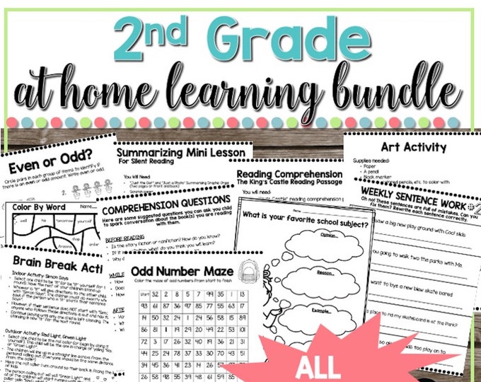 2nd Grade at Home Learning Activities Bundle - Etsy