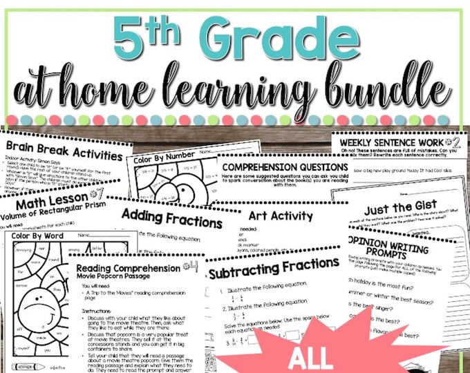5th Grade at Home Learning Activities Bundle - Etsy