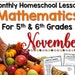 November Homeschool Lessons for 5th and 6th Grades Math - Etsy