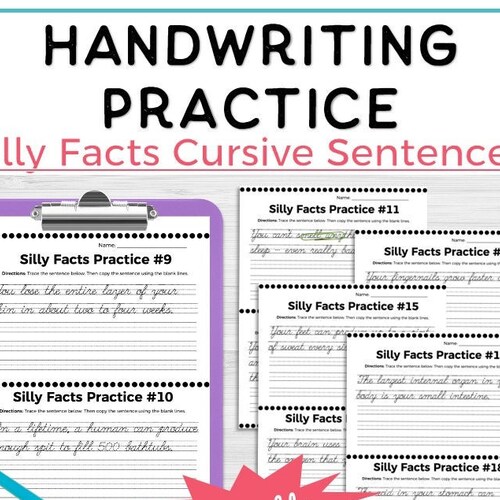 Handwriting Practice: Silly Facts Cursive Sentences - Etsy