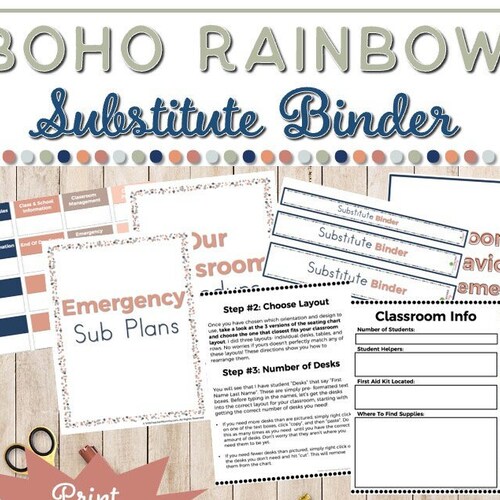 Editable Boho Rainbow Substitute Binder print Version - Etsy