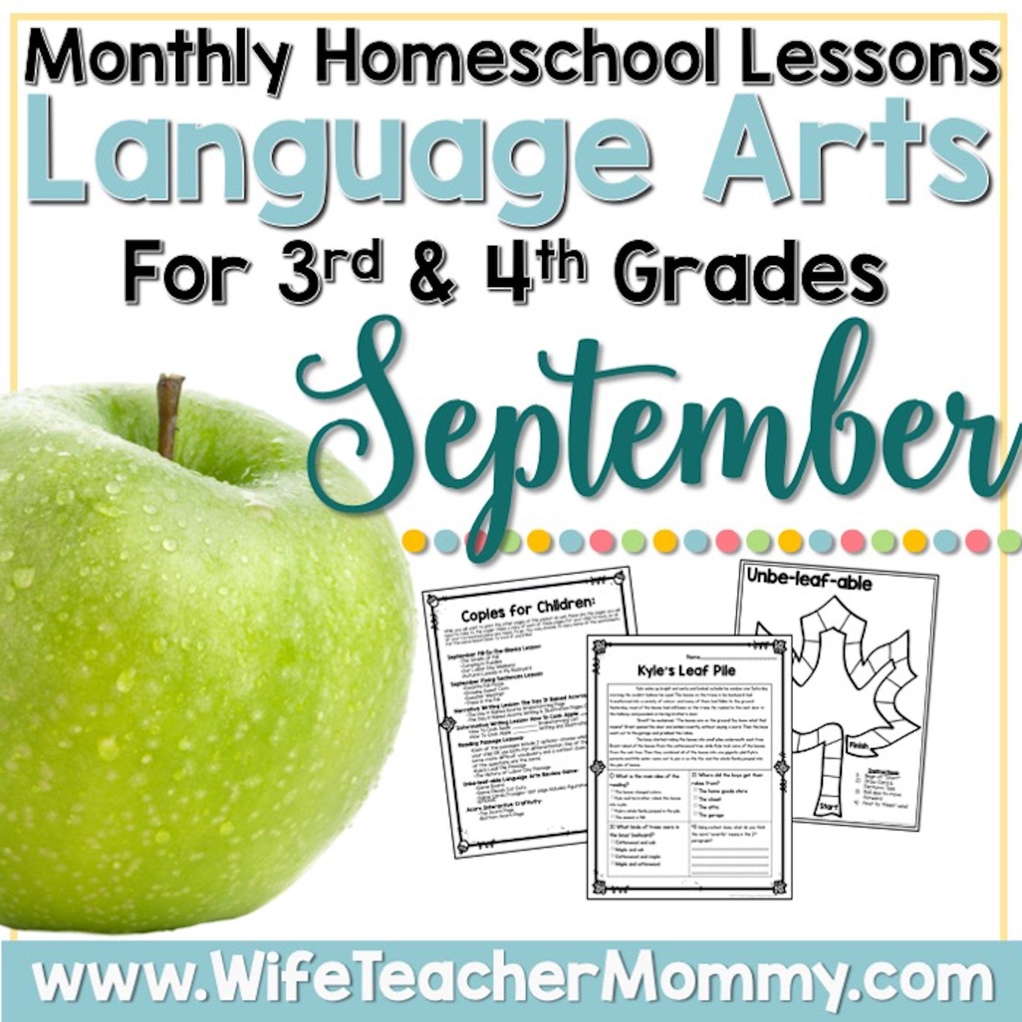 September Homeschool Lessons for 3rd and 4th Grades Language Arts - Etsy