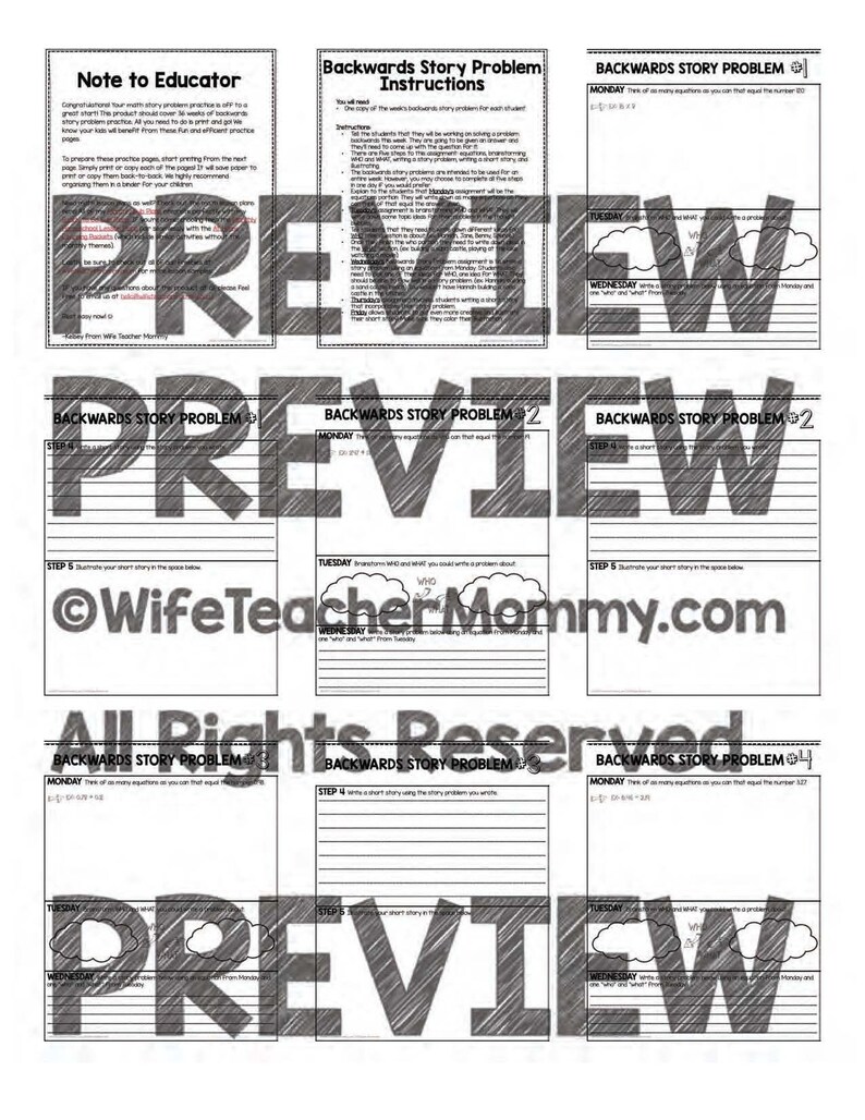 36 Weeks of Backwards Story Problems for 6th Grade - Etsy
