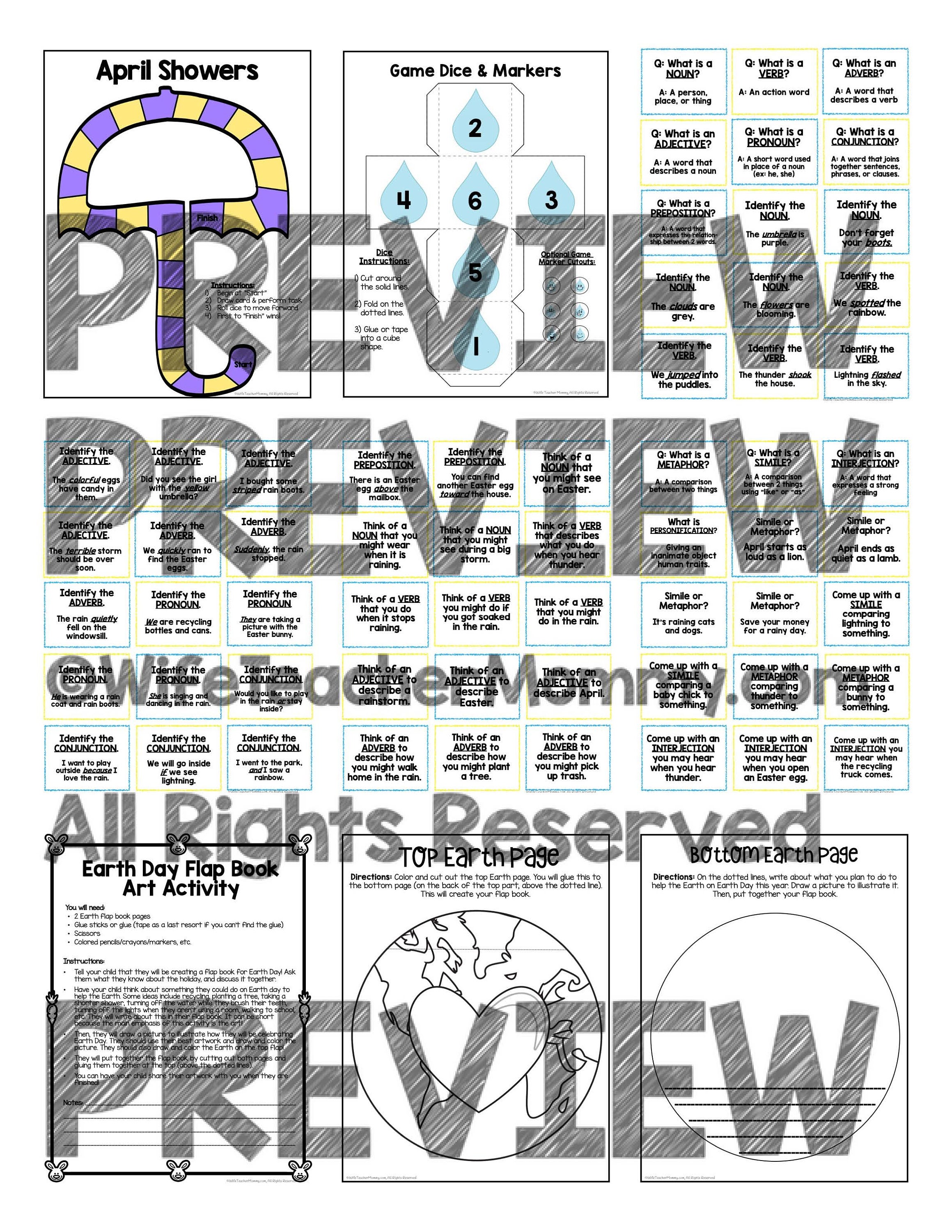 April Homeschool Lessons for 3rd and 4th Grades Language Arts | Etsy