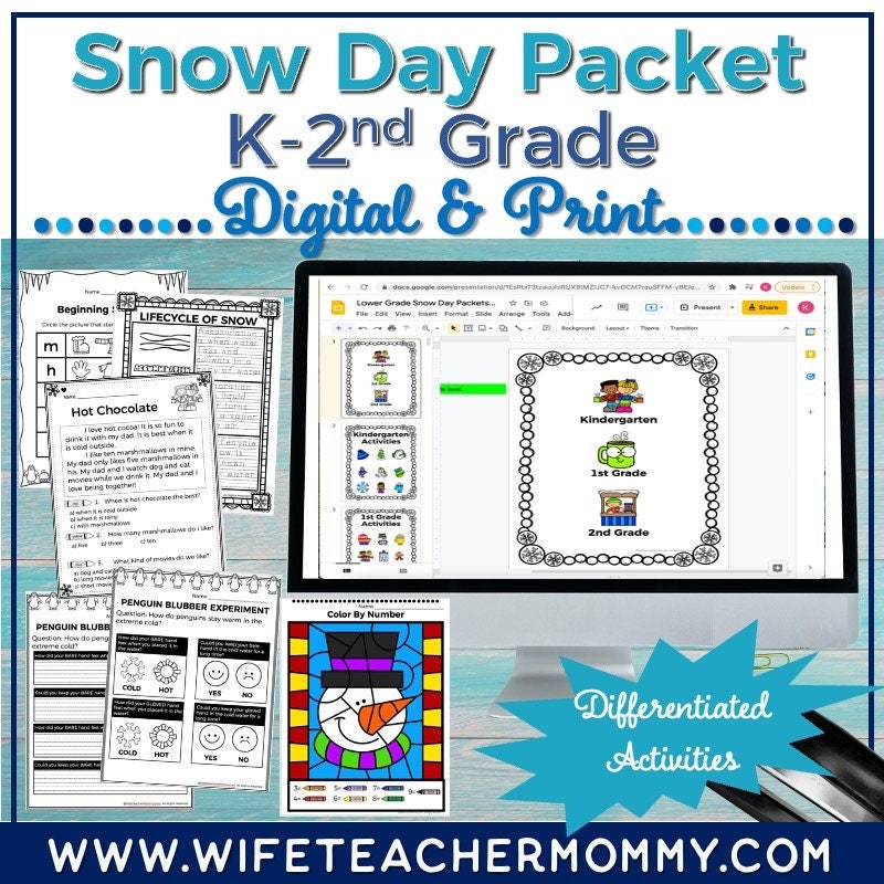 Lower Grade Snow Day Packet PRINT and DIGITAL VERSIONS - Etsy