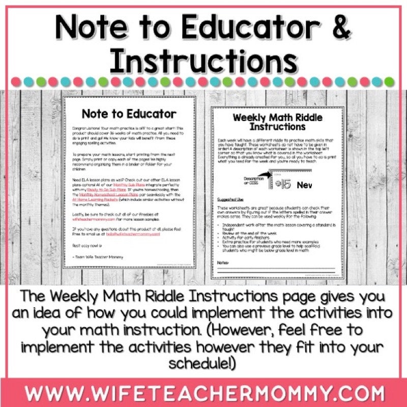 36 Weeks of Math Riddles for 5th Grade - Etsy