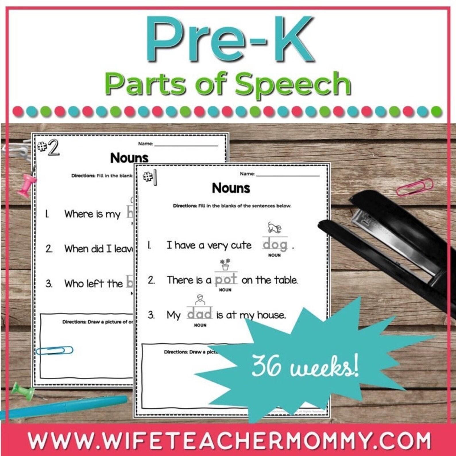 36 Weeks of Parts of Speech for Pre-k - Etsy