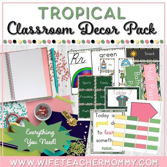Tropical Classroom Decor Pack | Etsy
