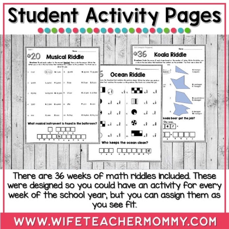 36 Weeks of Math Riddles for 3rd Grade - Etsy