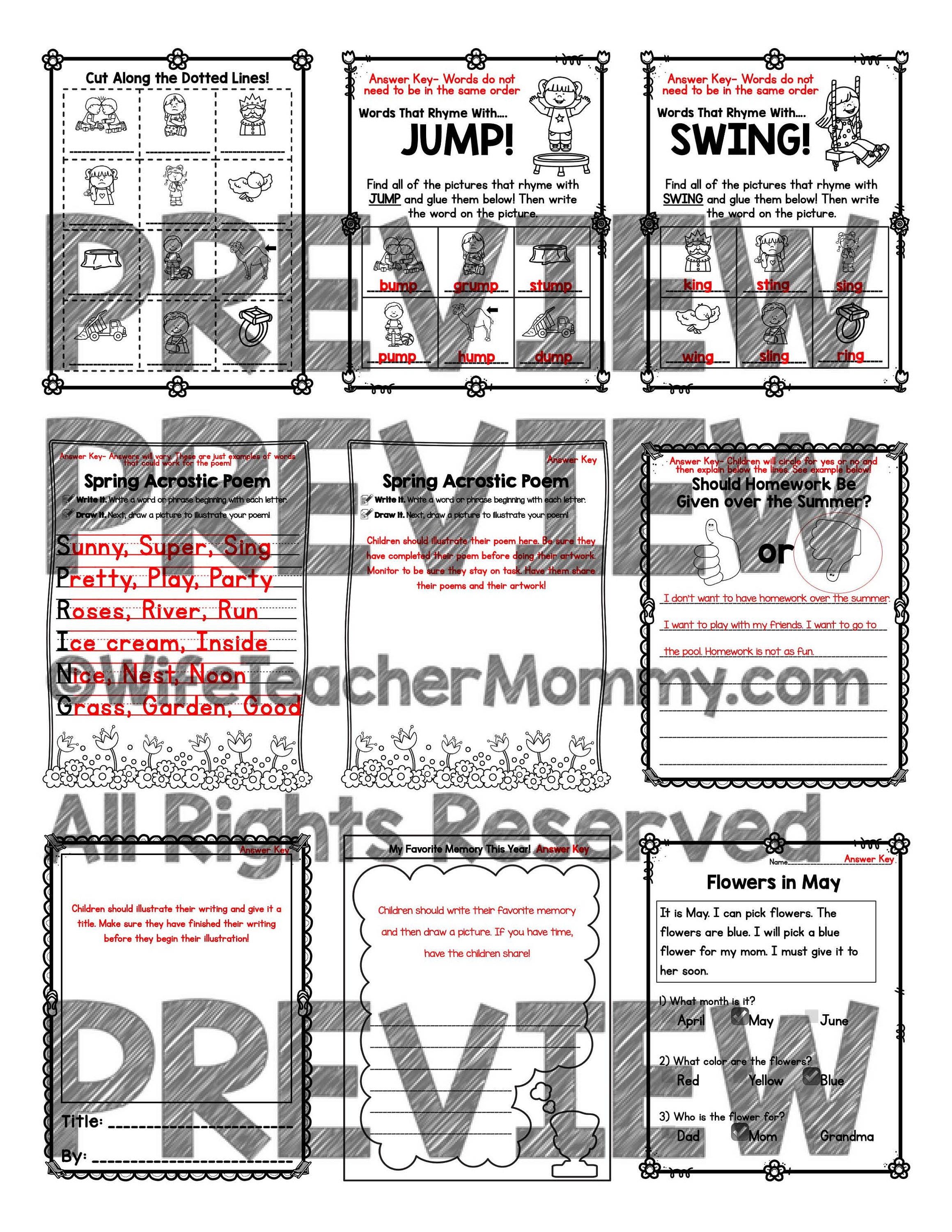 May Homeschool Lessons for Kindergarten Language Arts - Etsy