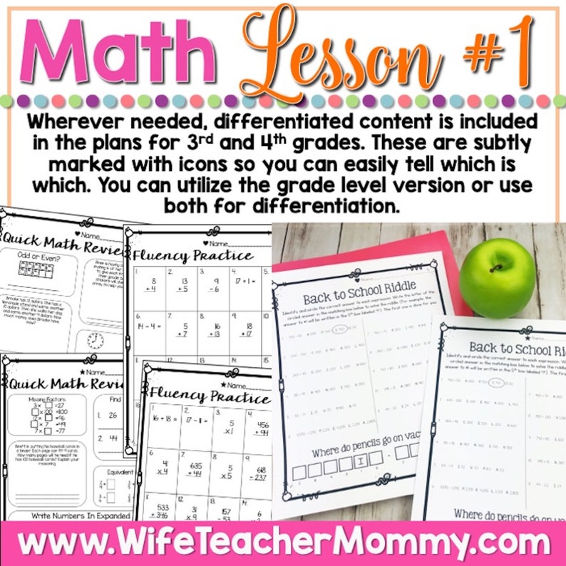 August Homeschool Lessons for 3rd and 4th Grade Math & Language Arts ...