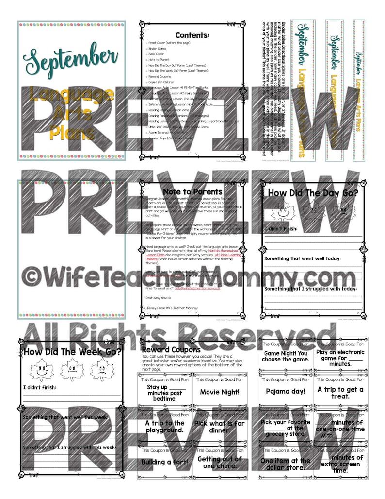 September Homeschool Lessons for 3rd and 4th Grades Language Arts - Etsy