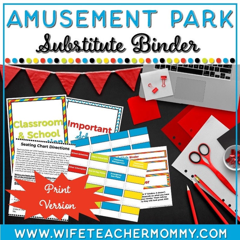 Editable Amusement Park Substitute Binder print Version - Etsy