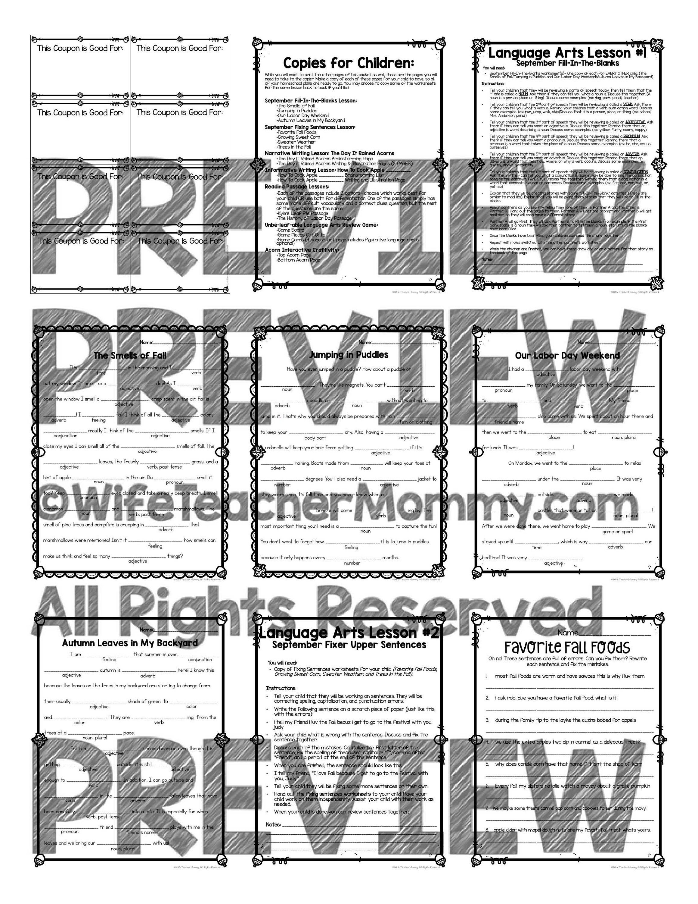 September Homeschool Lessons for 5th and 6th Grades Language Arts - Etsy