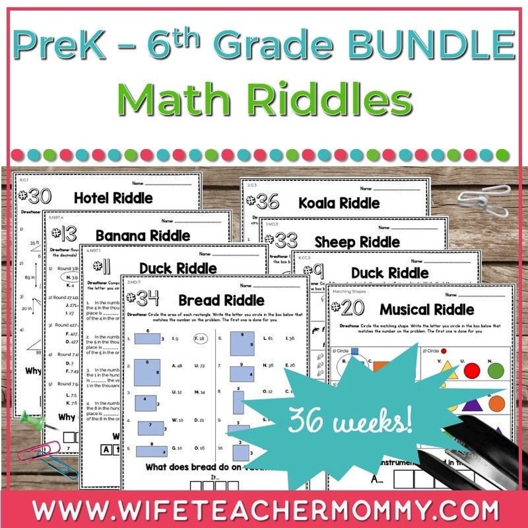 36 Weeks of Math Riddles for Prek-6th Grade - Etsy