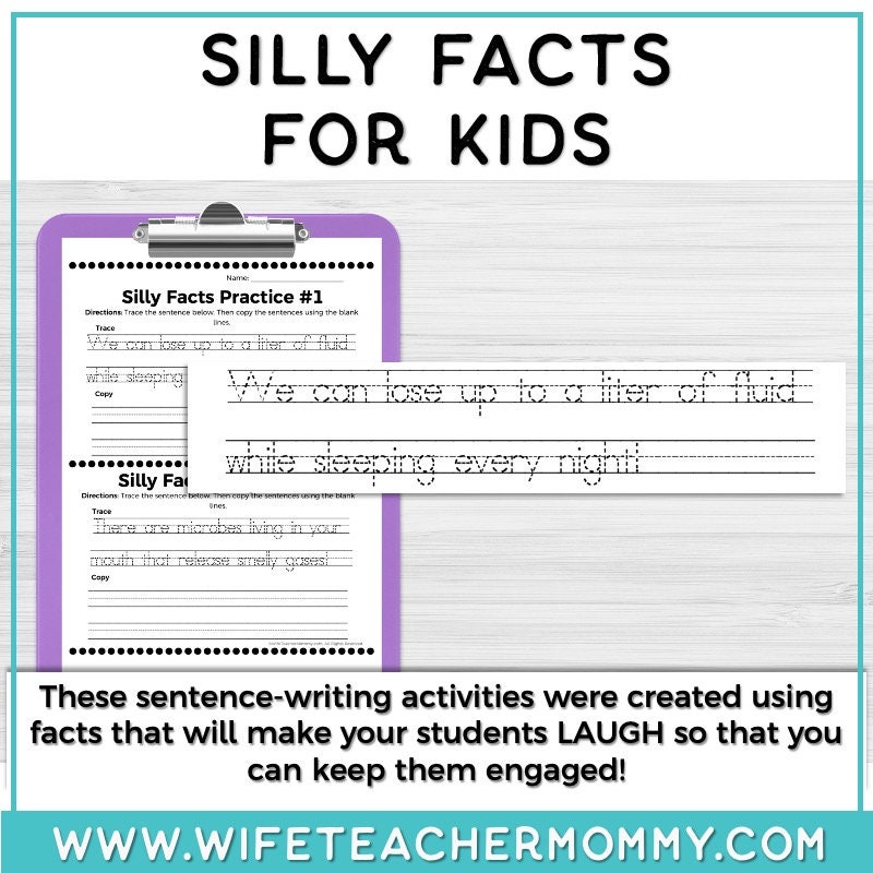 Handwriting Practice: Silly Facts Print Sentences - Etsy