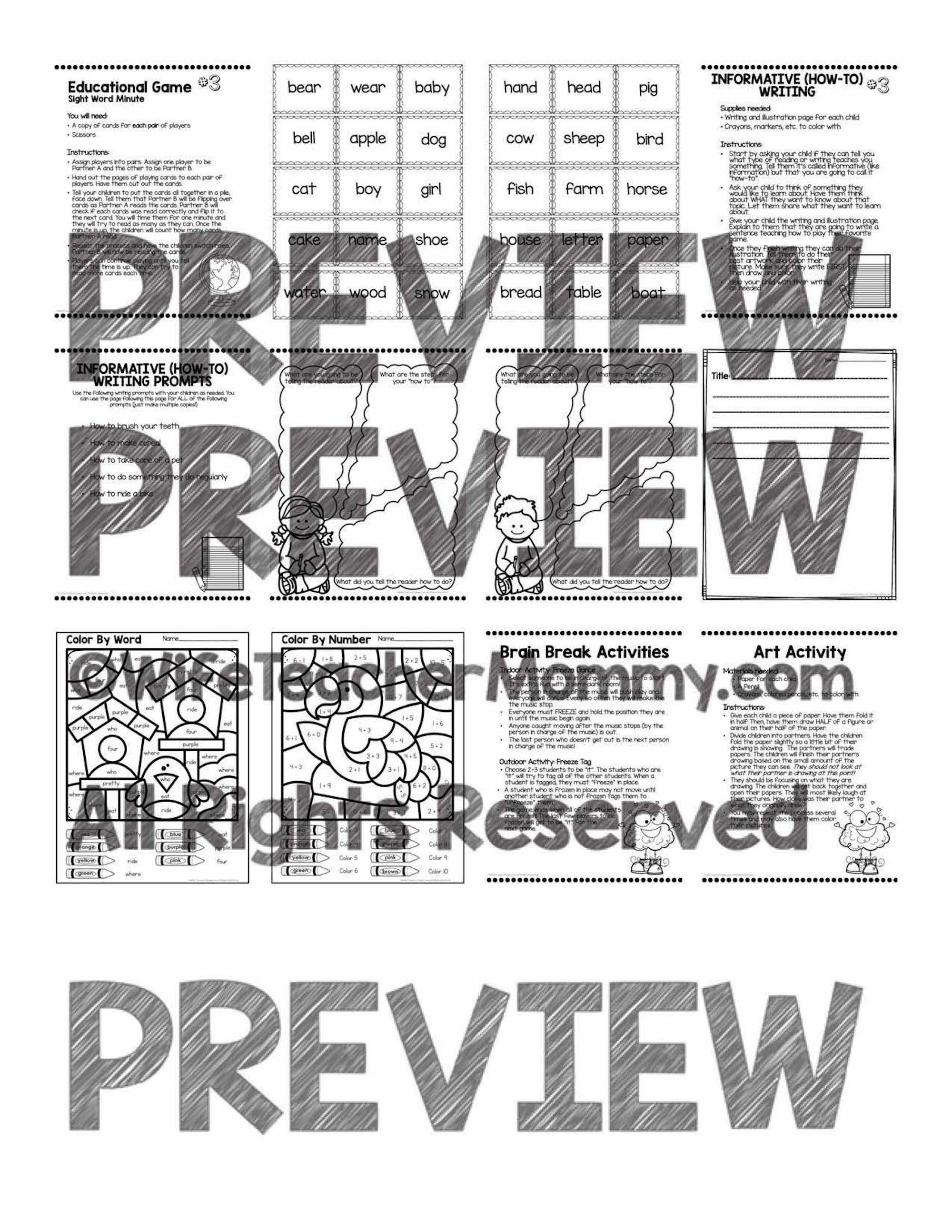 Kindergarten at Home Learning Activities Week 3 - Etsy