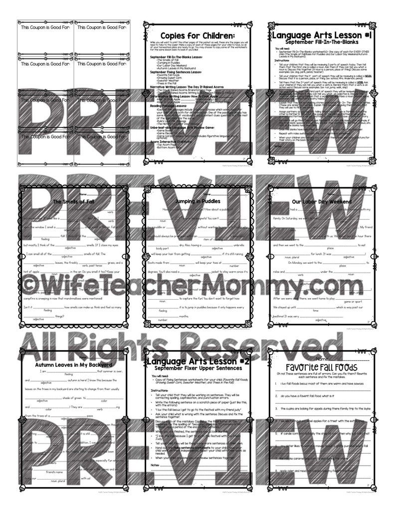 September Homeschool Lessons for 3rd and 4th Grades Language Arts - Etsy