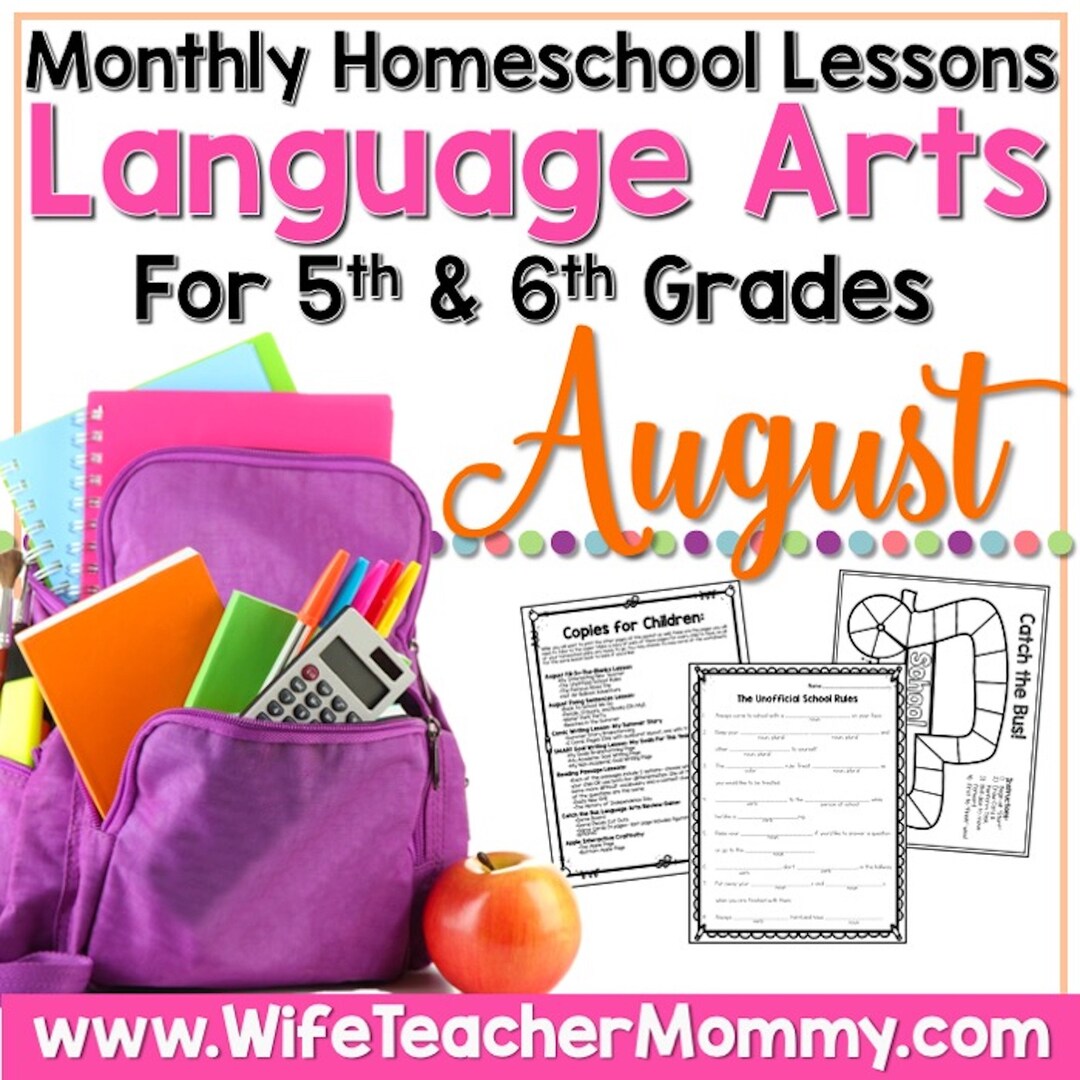 August Homeschool Lessons for 5th and 6th Grades Language Arts - Etsy