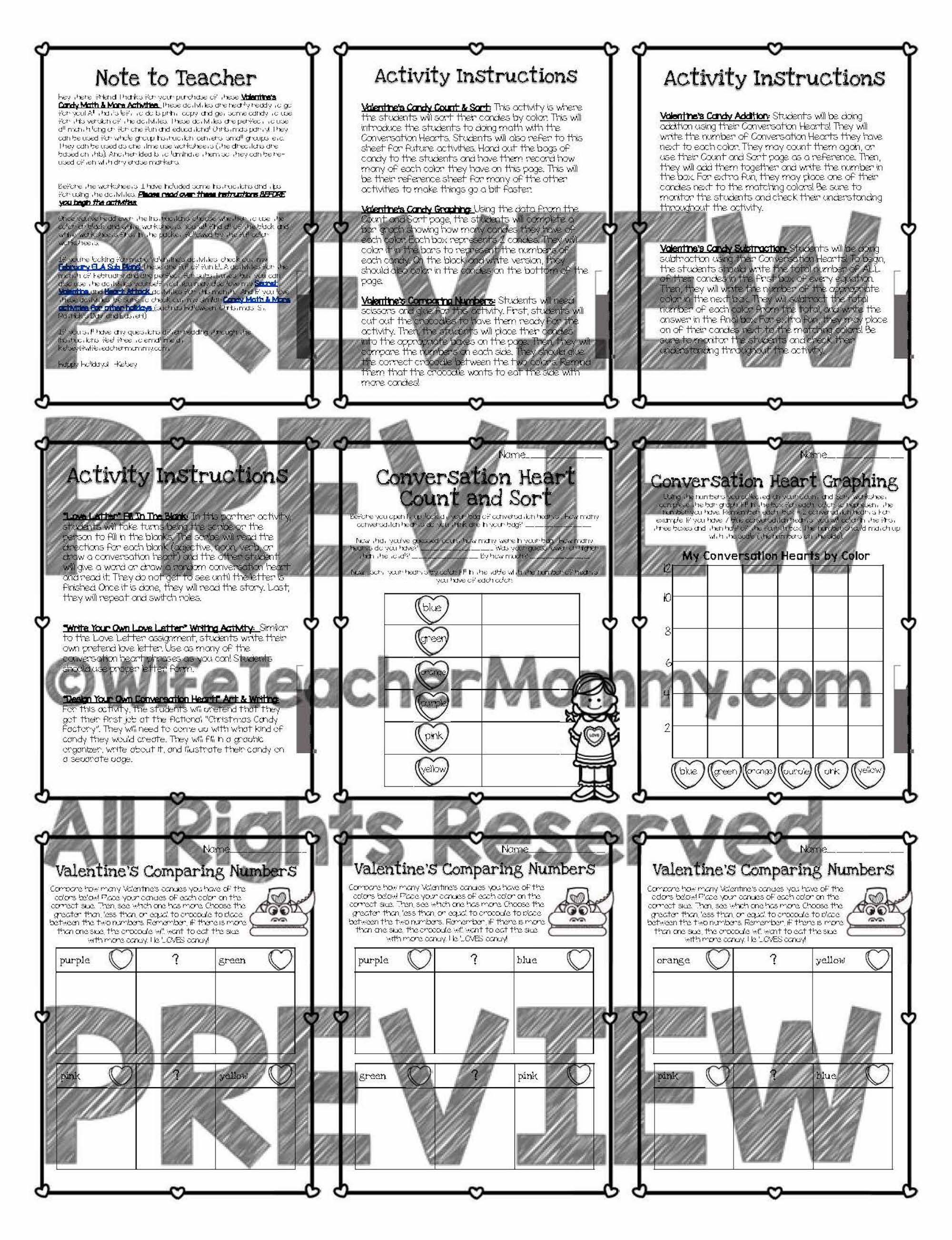 Valentine's Day Candy Heart Math & More for 1st and 2nd Grade - Etsy