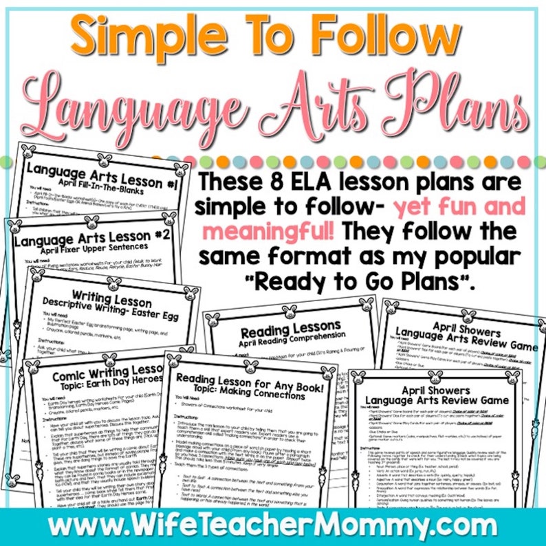 April Homeschool Lessons for 3rd and 4th Grades Language Arts - Etsy