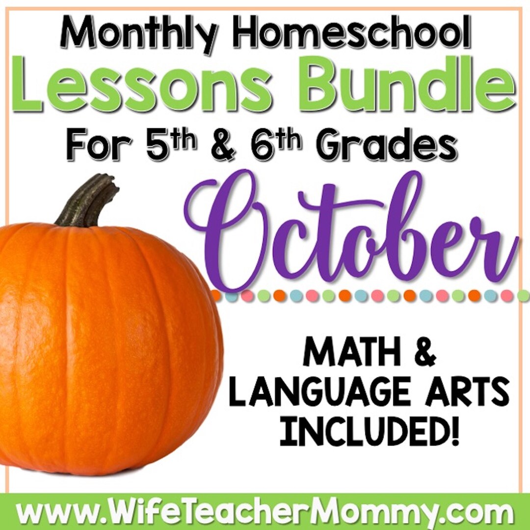 October Homeschool Lessons for 5th and 6th Grade Math & Language Arts ...